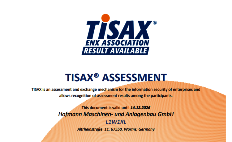 Hofmann Maschinen- und Anlagenbau has successfully received the TISAX® label | Hofmann - das ...